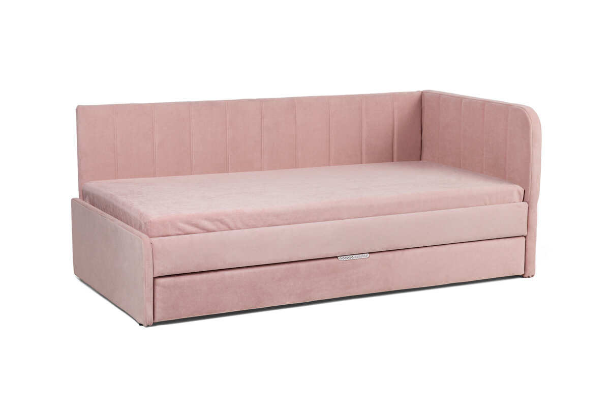 Диван-кровать Futuka Kids Crecker, с ящиком, двухместная, малиновая, велюр Newtone 014 rose , 200x90 см.