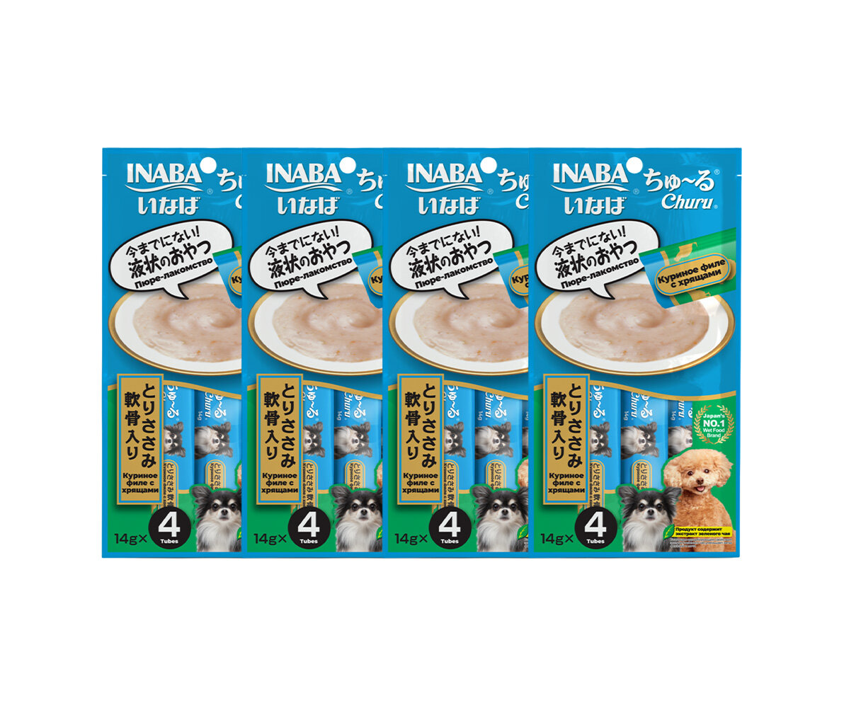 INABA ЧАО чуру 14г*4 пюре куриное филе с хрящами д/собак х 4 шт.