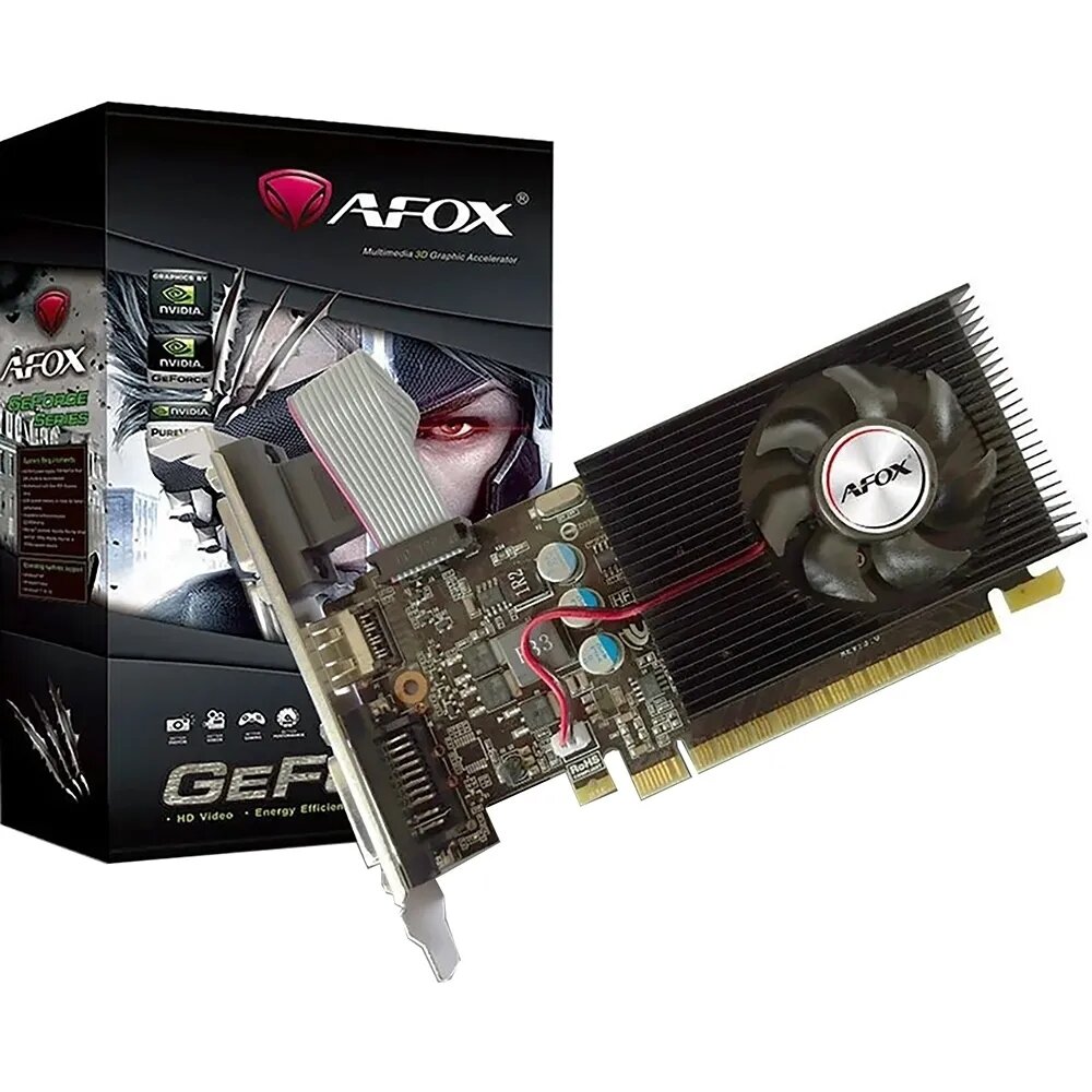 Видеокарта AFOX GT730 2GB DDR3 PCI-E2.0 2ГБ DDR3, 128 бит, DVI-I, HDMI, VGA (D-Sub), GPU 700 МГц