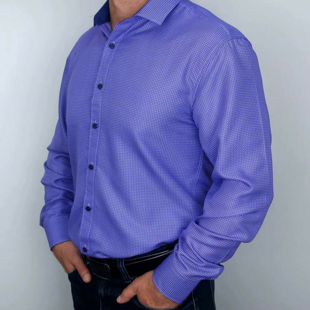 Рубашка Мужская рубашка с длинным рукавом приталенная, темная сорочка на пуговицах, рубаха на любой сезон, фиолетовая в мелкий рисунок, без карманов, на любой сезон и на лето рубашка Slim fit с приталенным кр