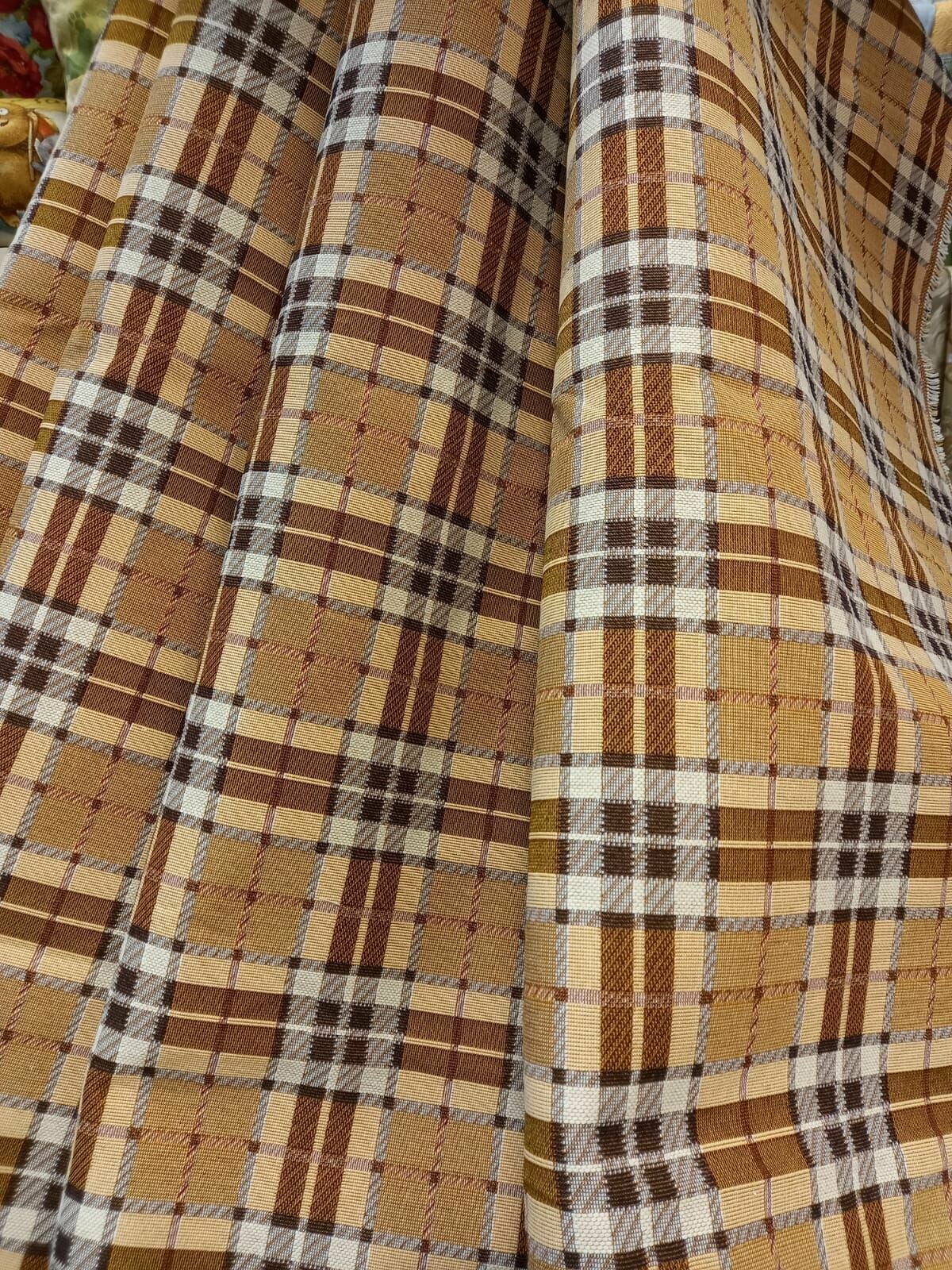 Ткань для мебели, ткань для штор интерьерная "Шотландка, шоколадная". Длина отреза 2,5 метра. Гобелен