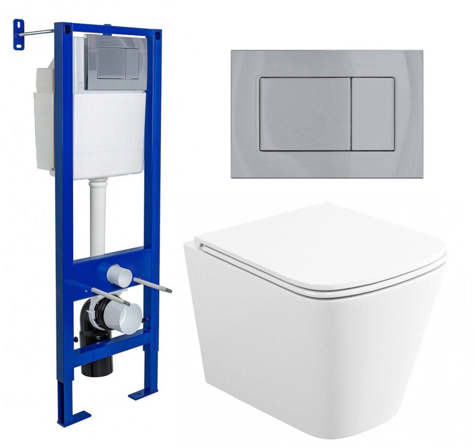 Комплект 3 в 1 инсталляция Berges Wasserhaus Atom 410 + Унитаз подвесной Enio Binario Tornado 1.0 + кнопка хром