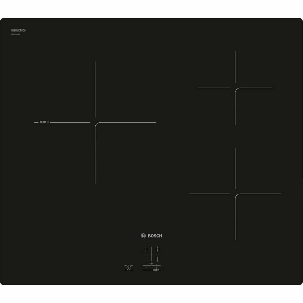 Встраиваемая индукционная варочная панель BOSCH PUC61KAA5E Serie 2, 59.2 см, 3 зоны нагрева, TouchSelect, стеклокерамика, черный