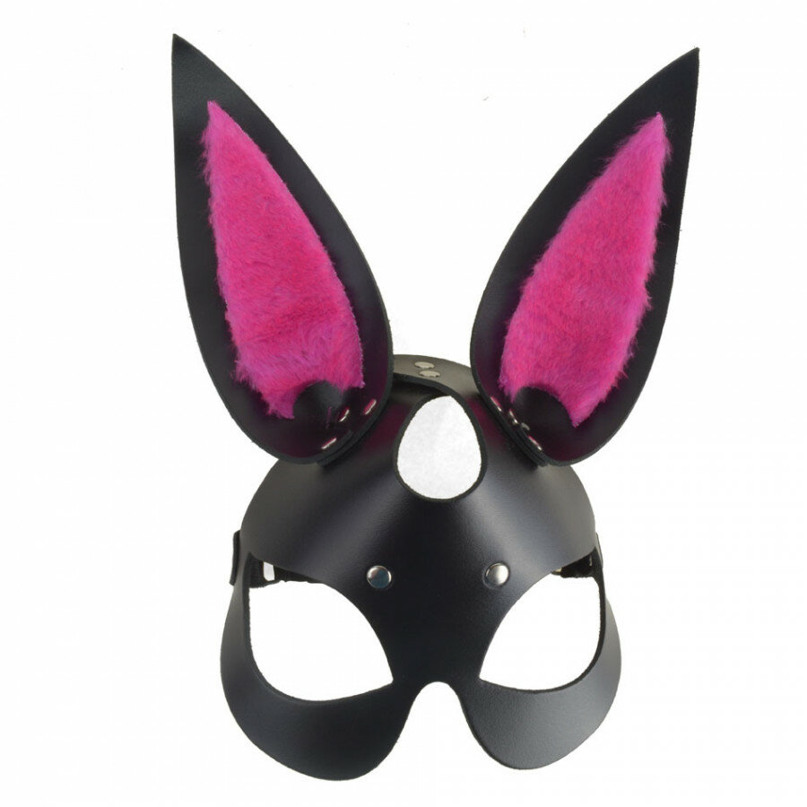 Черная маска "Зайка" с розовыми меховыми вставками