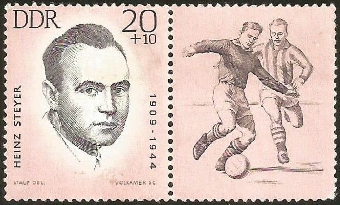 Почтовая марка ГДР. Серия Убитые спортсмены-антифашисты. "Хайнц Штайер" 1963 г. в. Номинал 25+10 пфеннигов.