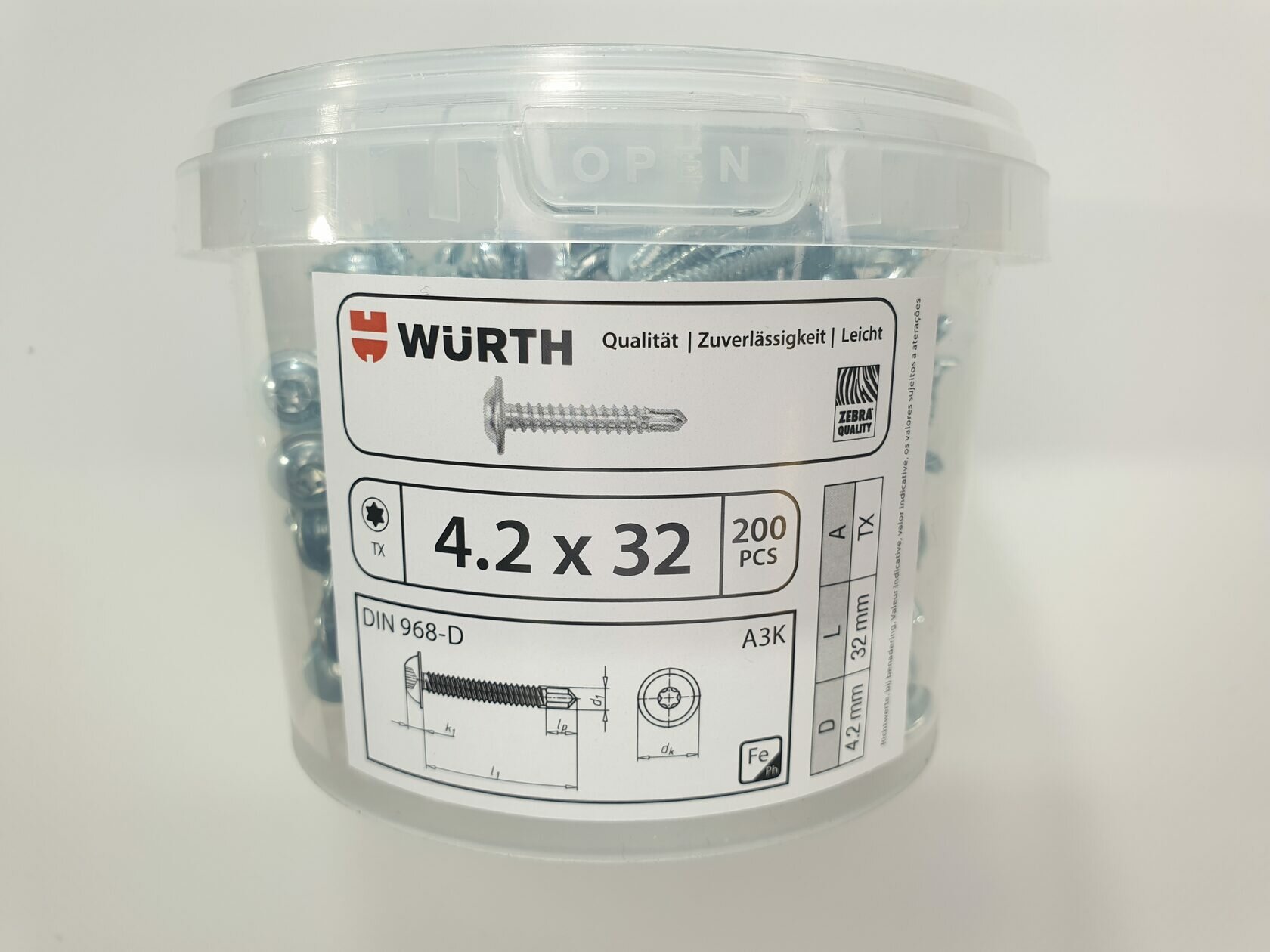 Саморез по металлу DIN 968-D 4.2x32 Torx (200 pcs) WURTH, Германия