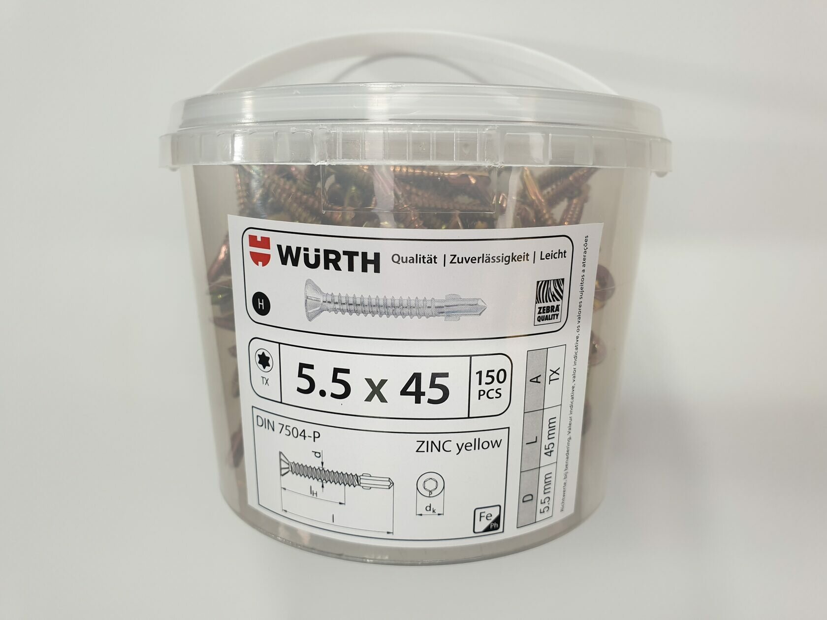 Саморез по металлу желтые DIN 7504-P 5.5x45 (150 pcs) WURTH, Германия