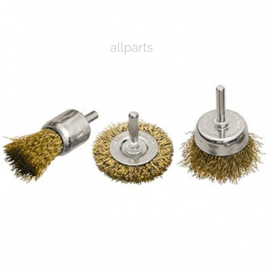 MATRIX 74486 Набор щеток для дрели, 3 шт. 1 плоская, 50 мм, + 2 чашки, 25-50 мм, со шпильками, мет. MATRIX 74486 MATRIX 74486