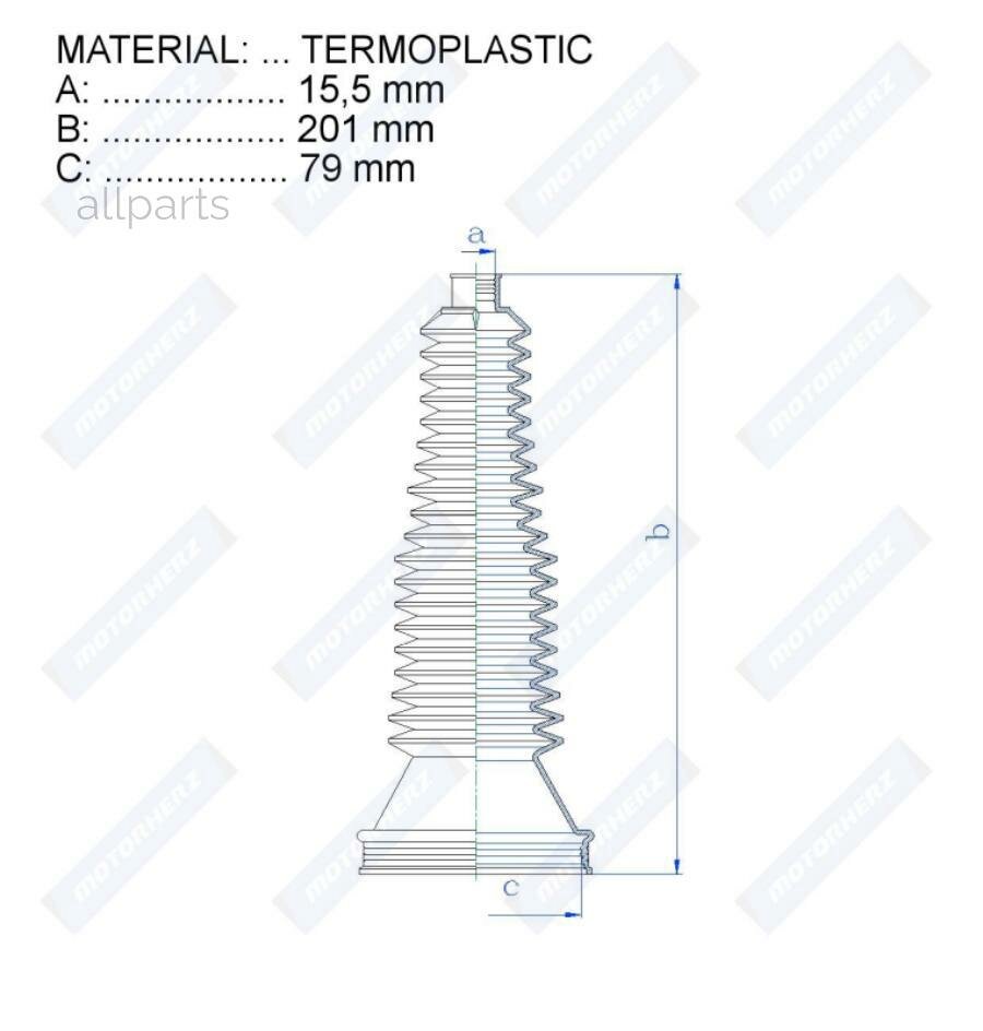 MOTORHERZ RDZ0570MG Пыльник рулевой рейки TERMOPLASTIC (15,5*201*79) VW
