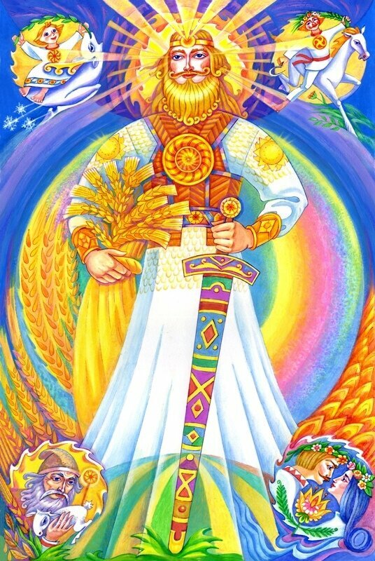Картина "Дажбог" (шёлк, 65*38 см) Васильева Т.