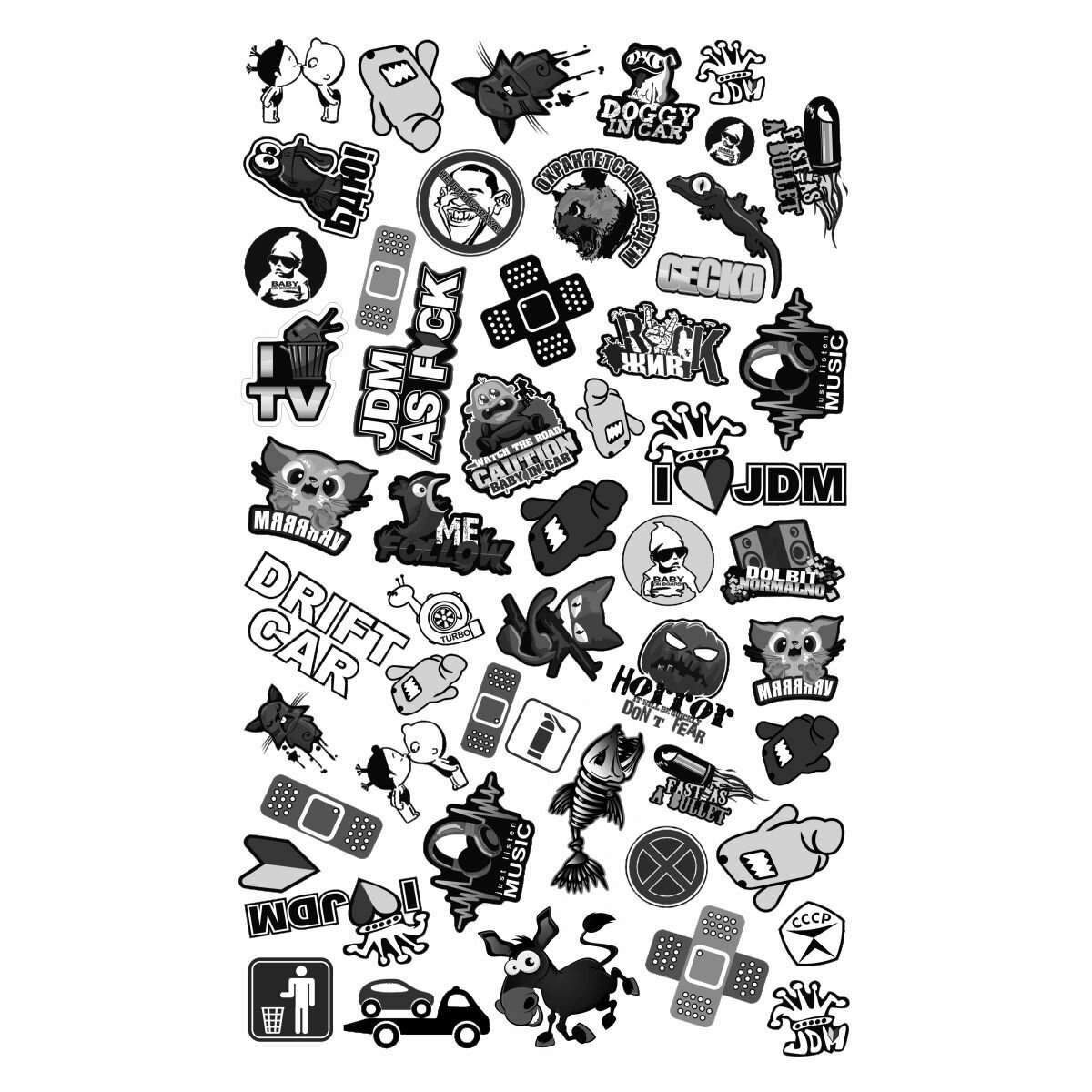 Набор стикеров (черно-белый), 500х300мм, Арт рэйсинг