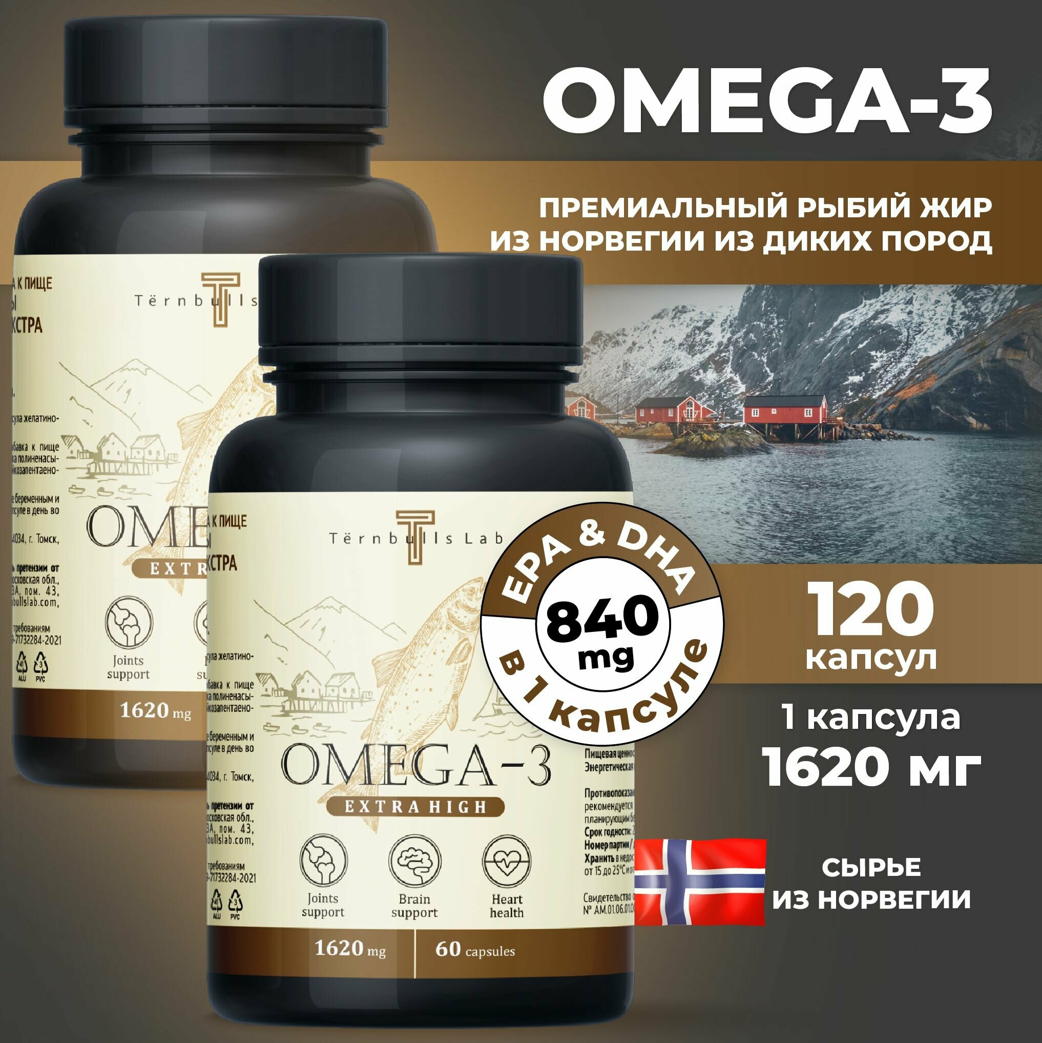 Омега 3 премиум рыбий жир высокой концентрации для мужчин, женщин, взрослых и детей. Омега-3 жирные кислоты в капсулах из Исландии, 2 упаковки по 60 капсул