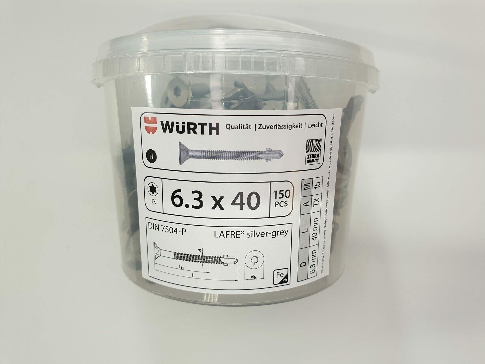 Саморез по металлу DIN 7504-P 6.3x40 (Lafre silver grey M15) (150 pcs) WURTH, Германия