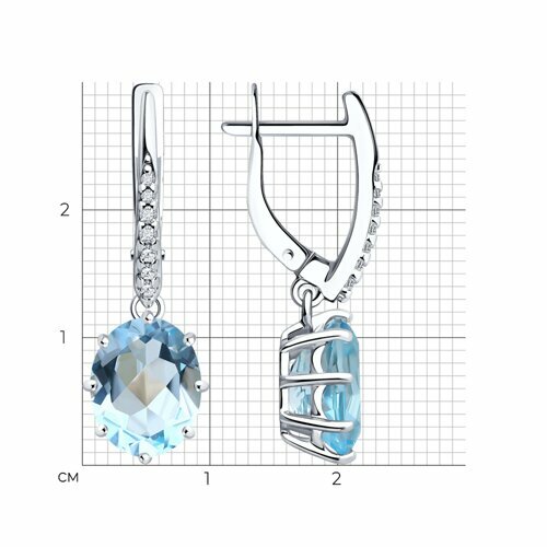 Серьги DIAMD'OR, серебро, 925 проба, родирование, топаз, фианит, длина 2.9 см, , голубой — фото 1