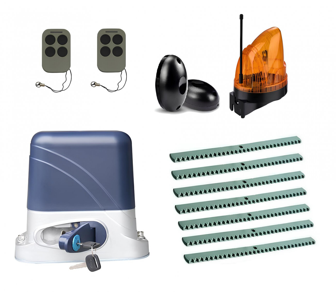 Автоматика для откатных ворот KSL-800 FULL-1K7, комплект: привод, 2 пульта, фотоэлементы, лампа, 7 реек