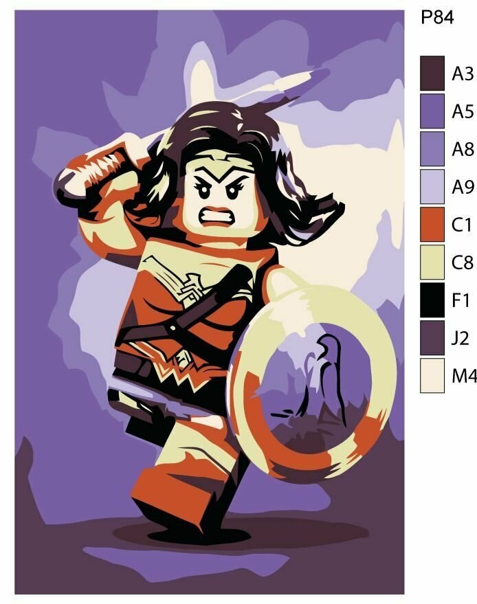 Детская картина по номерам P84 "Лего: Супер герои. Чудо-Женщина" 20x30