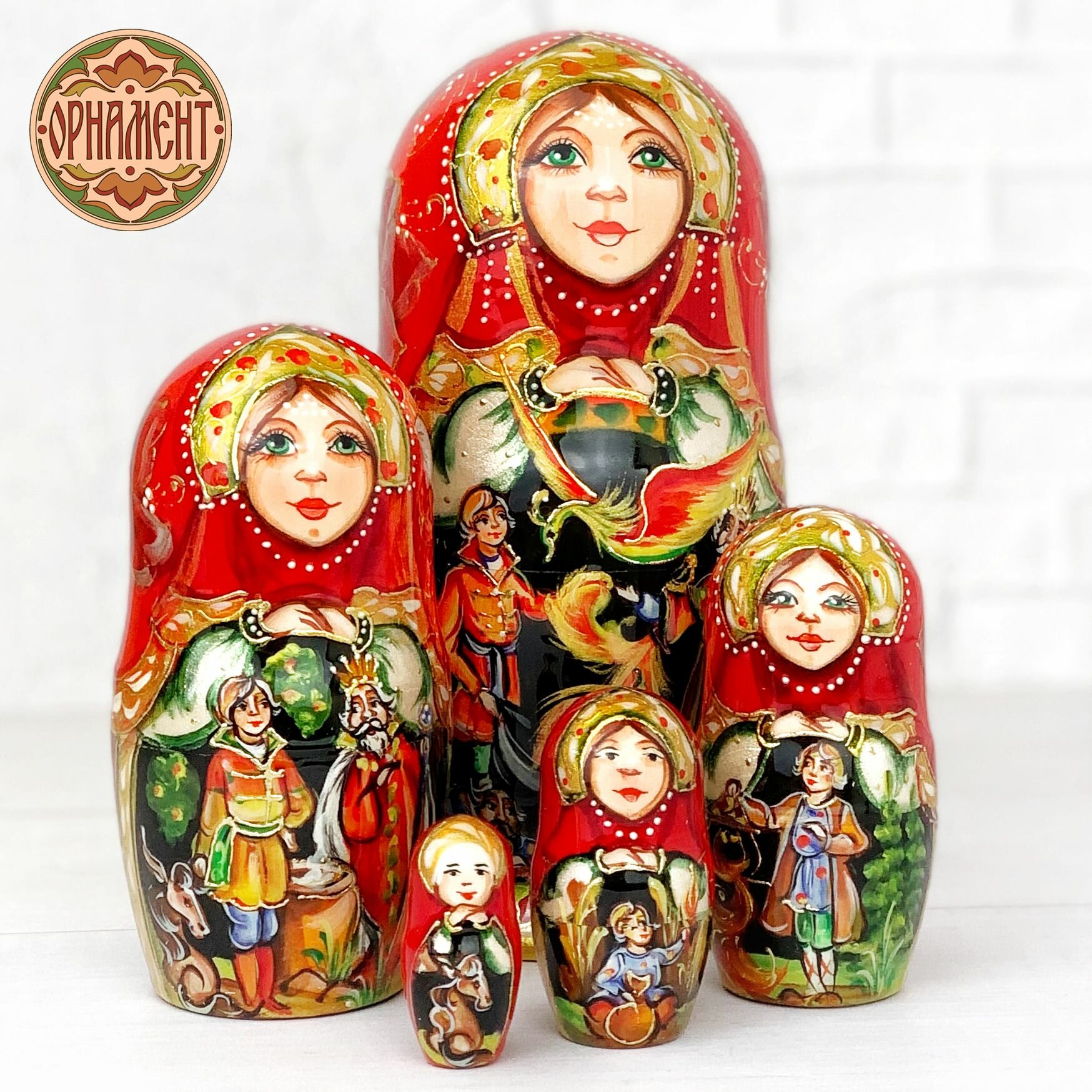 Матрешка деревянная детская Жар-Птица 5 мест развивающая игрушка 15 см Орнамент