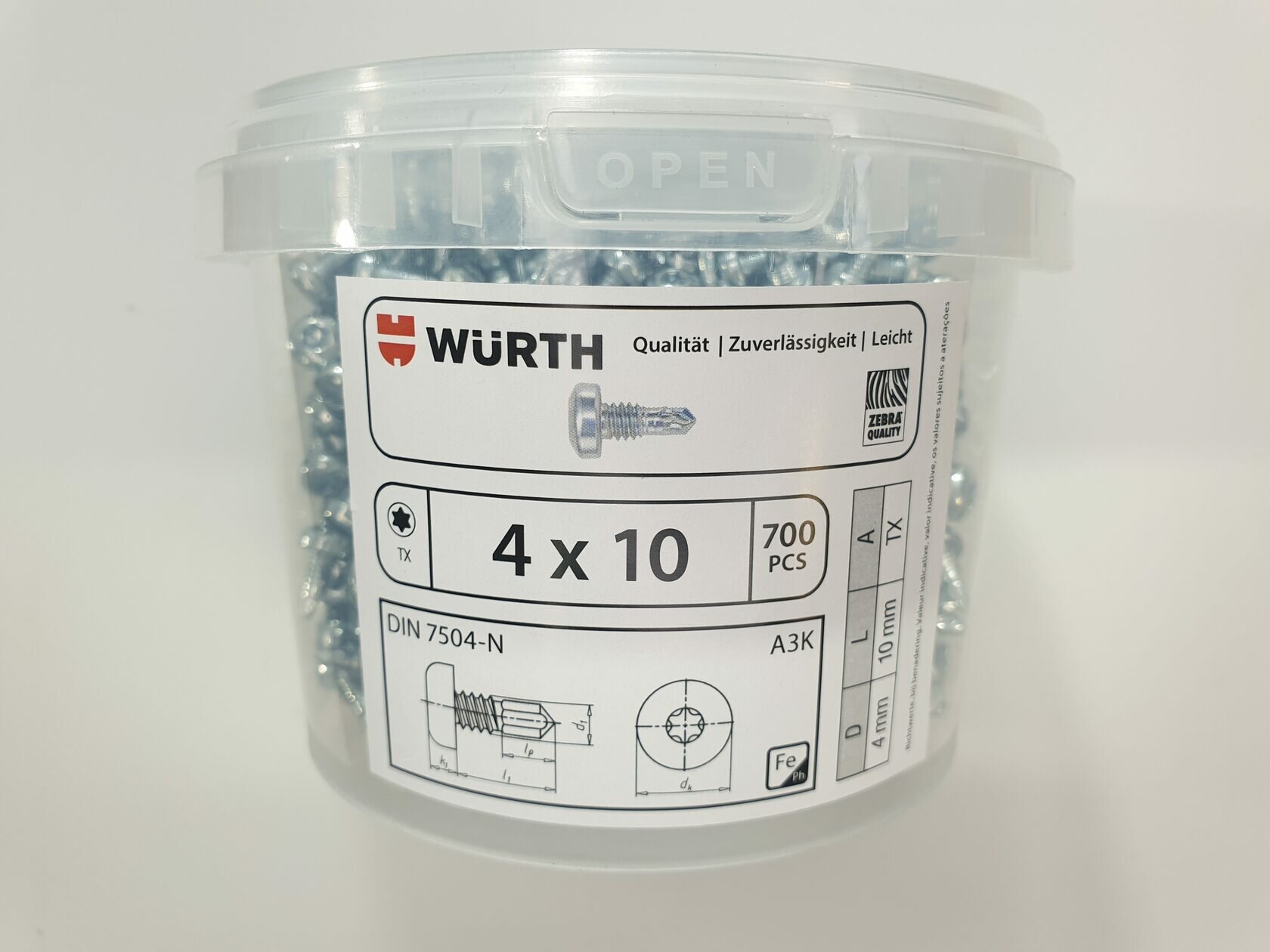 Саморез по металлу DIN 7504-N 4x10 (700 pcs) WURTH, Германия