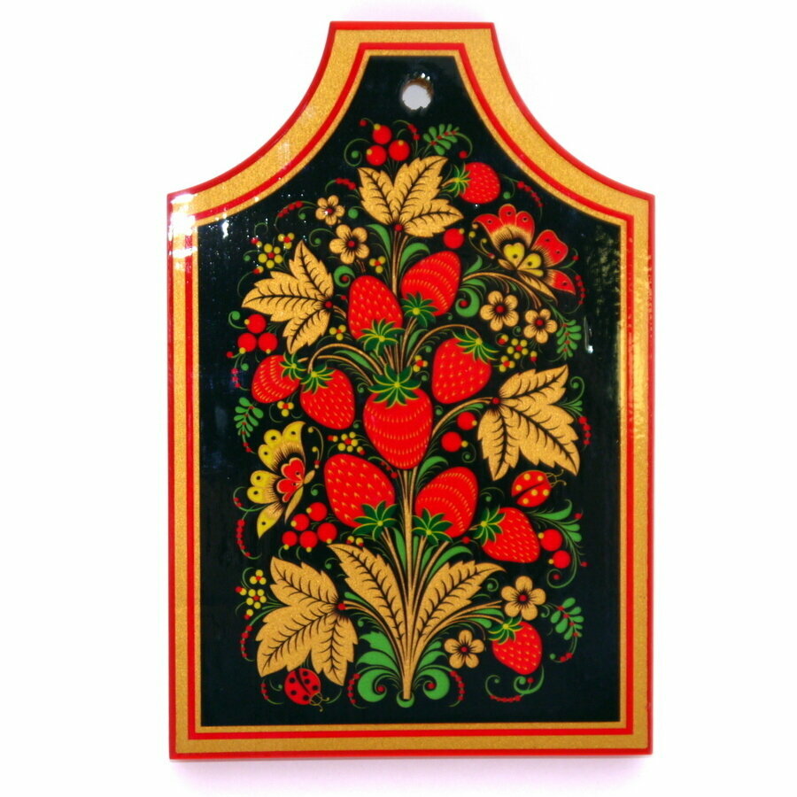 Панно декоративное, Доска разделочная 22,5х15х1,7 см, Хохломская роспись (Хохлома)