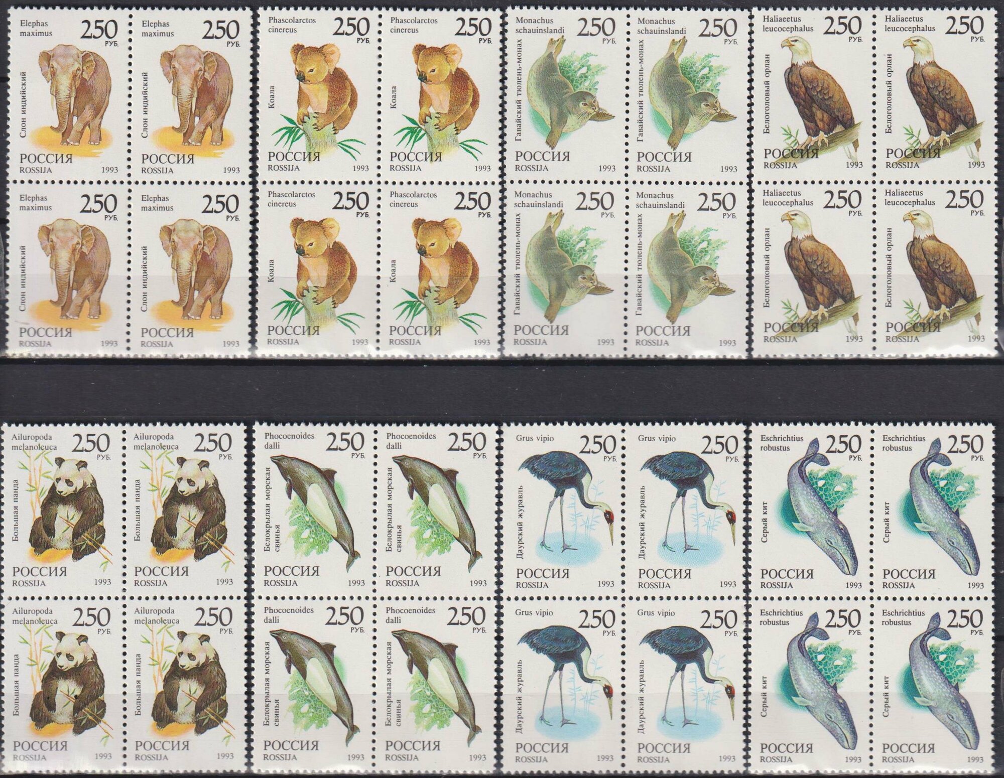 Почтовые марки Россия 1993г. "Фауна мира" Птицы, Фауна, Киты, Слоны MNH