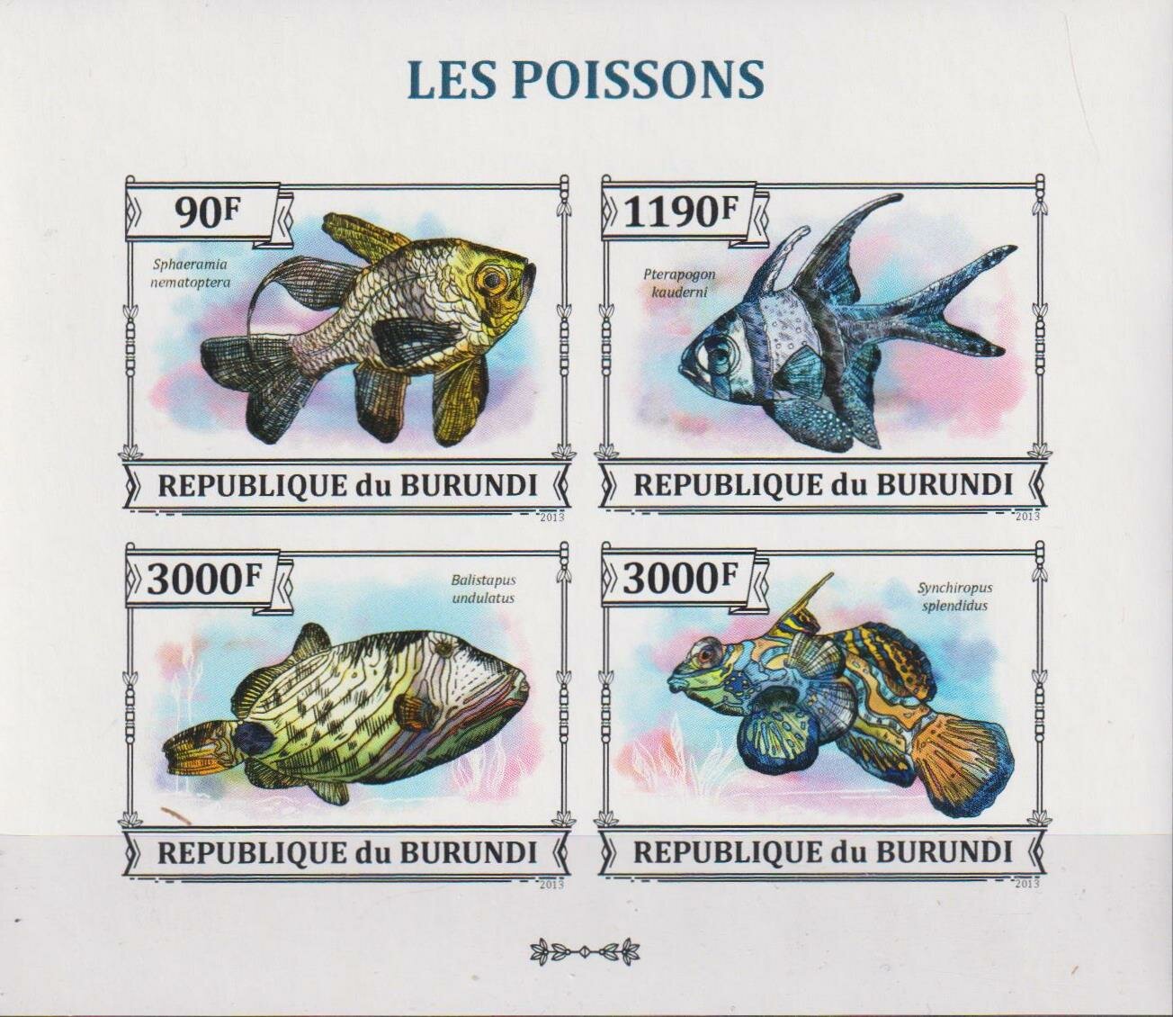 Почтовые марки Бурунди 2013г. "Морская жизнь - Рыба" Рыбы, Фауна MNH