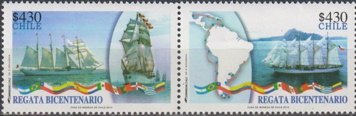 Почтовые марки Чили 2010г. "Парусники - 200 лет Независимости" Корабли, Парусники MNH