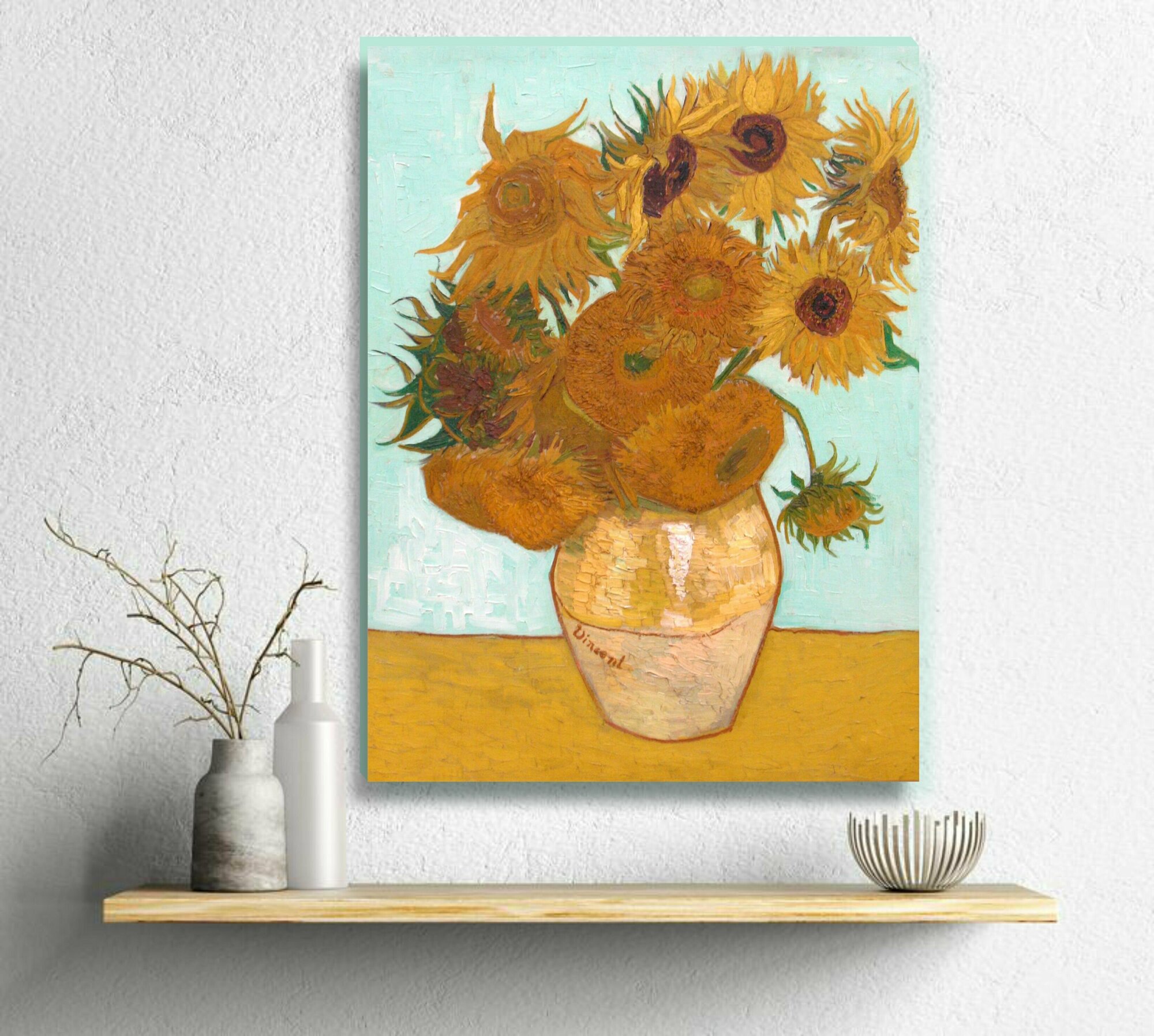 Картина на натуральном холсте (репродукция) Винсент Ван Гог "подсолнухи. Двенадцать подсолнухов в вазе" 30х40см / картина для интерьера дома