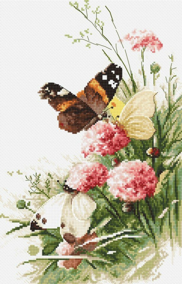 Набор для вышивания LetiStitch #938 Butterflies in the field (Бабочки в поле), Счетный крест, 17 x 27 см
