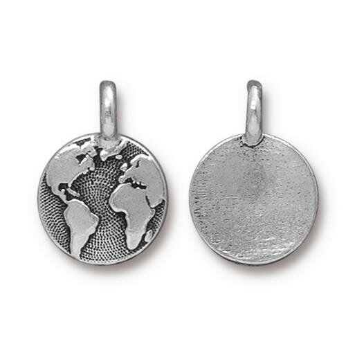 Подвеска, 17х12мм, TierraCast, планета Земля (малая), базовый материал - оловянный сплав, посеребренная с чернением, 2 шт.