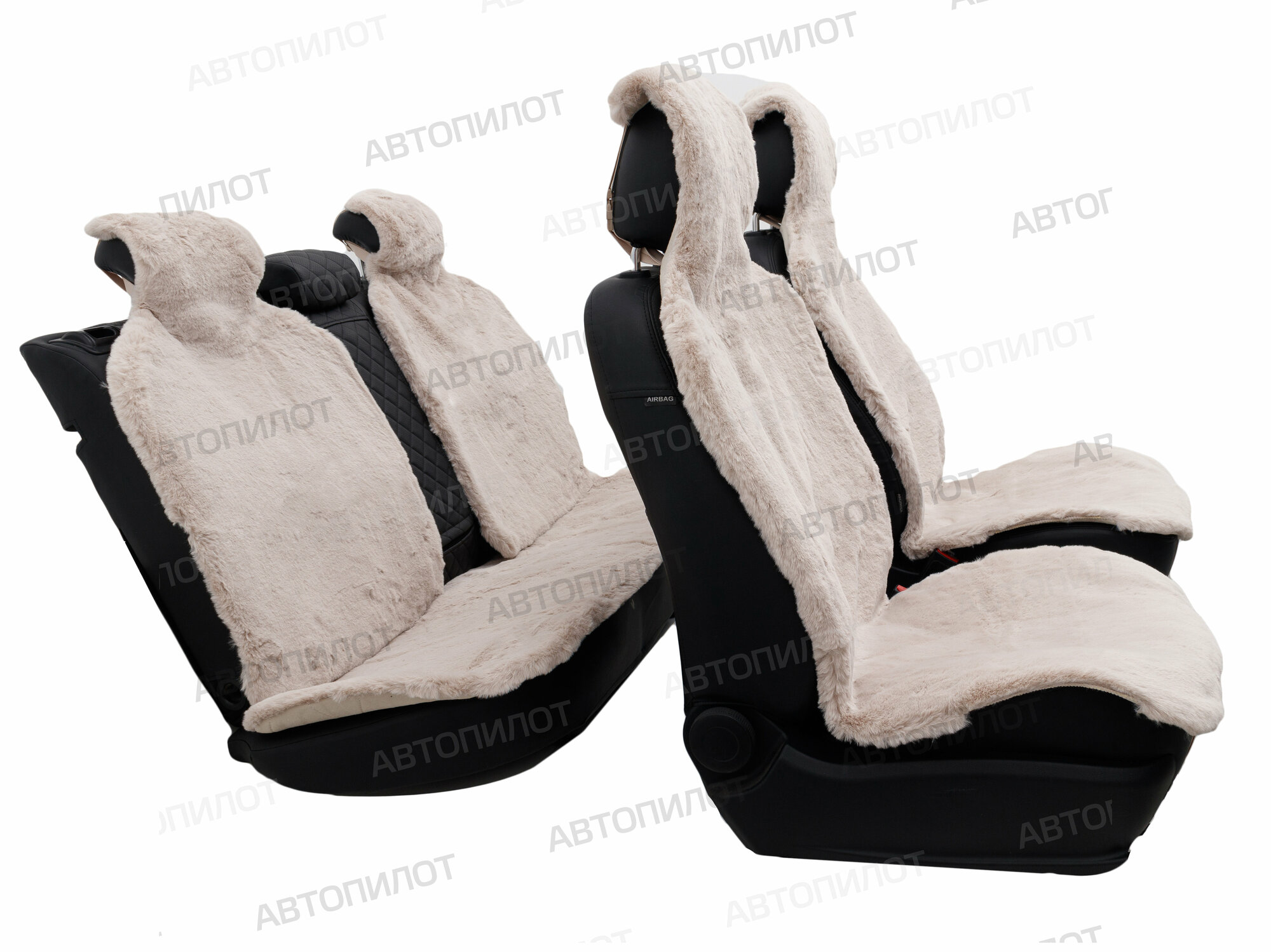 Накидки из искуственного меха на сиденья автомобиля. Короткий ворс (премиум) (комплект на весь салон). Темно-бежевый