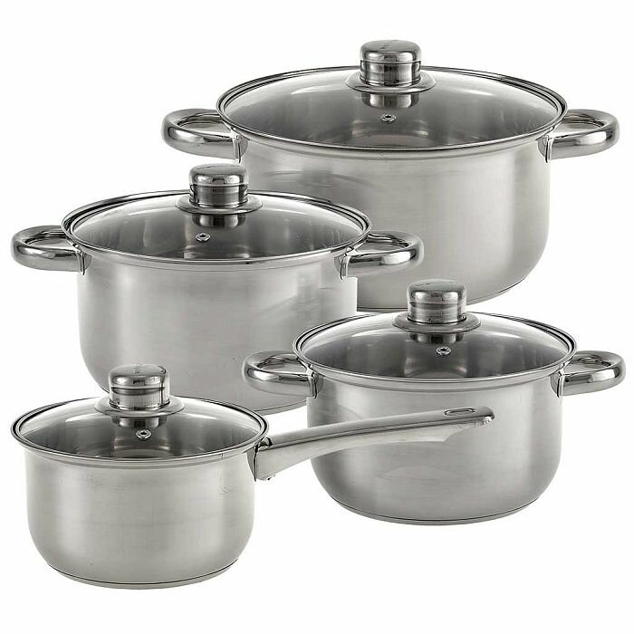 Набор кастрюль Webber BE-652/8 из нержавеющей стали со стеклянными крышками, 8 предметов