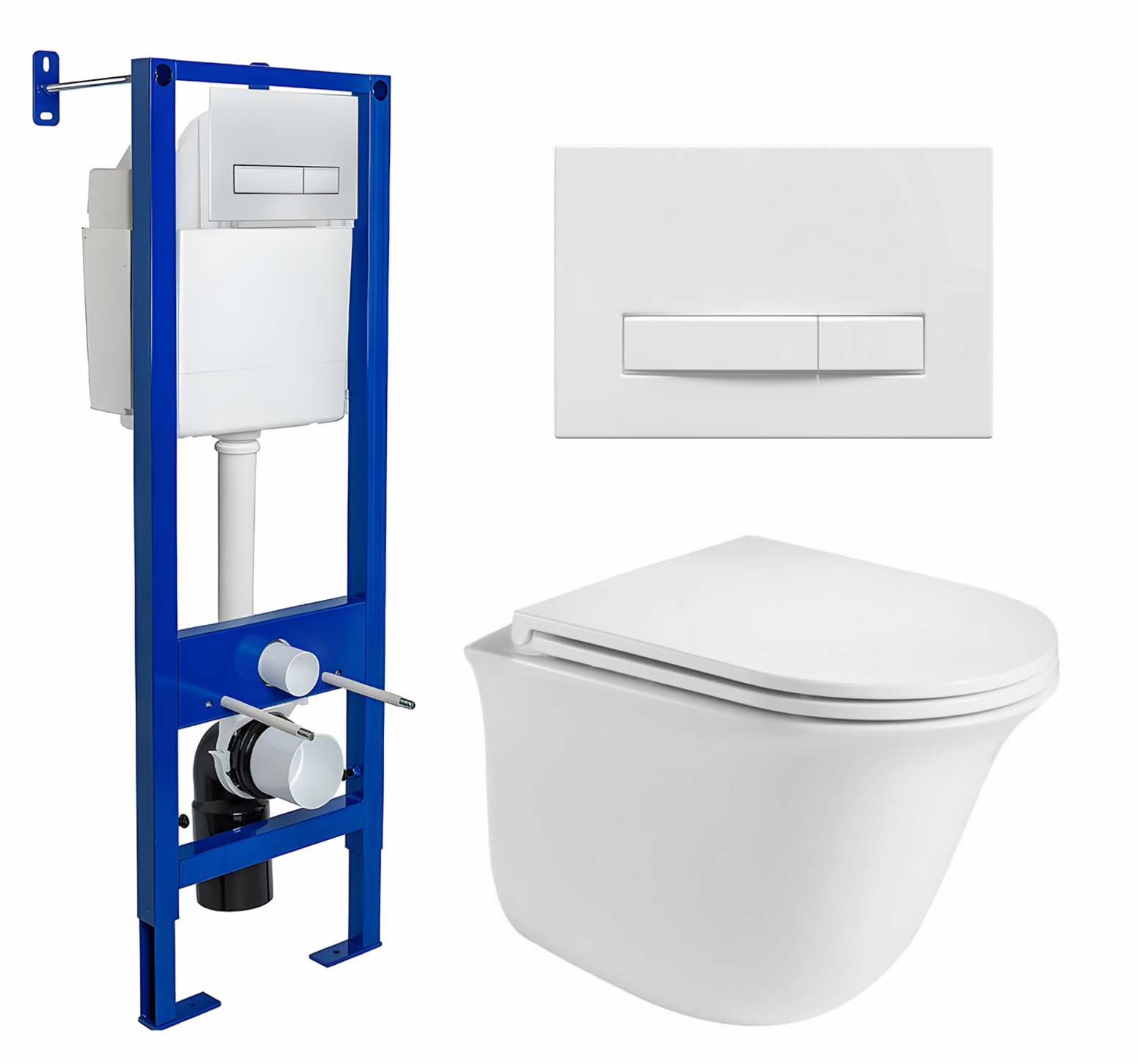 Комплект 3 в 1 инсталляция Berges Wasserhaus Atom Line 410 + Подвесной унитаз WeltWasser Telbach 004 GL-WT + кнопка белая