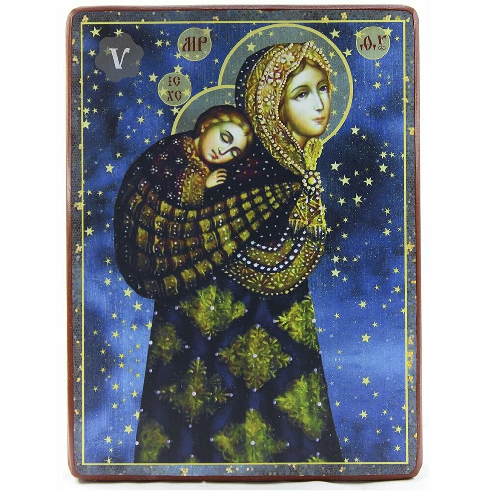 Православная икона Божией Матери именуемая "Колыбельная" или "Несущая в платке", деревянная иконная доска, левкас, ручная работа