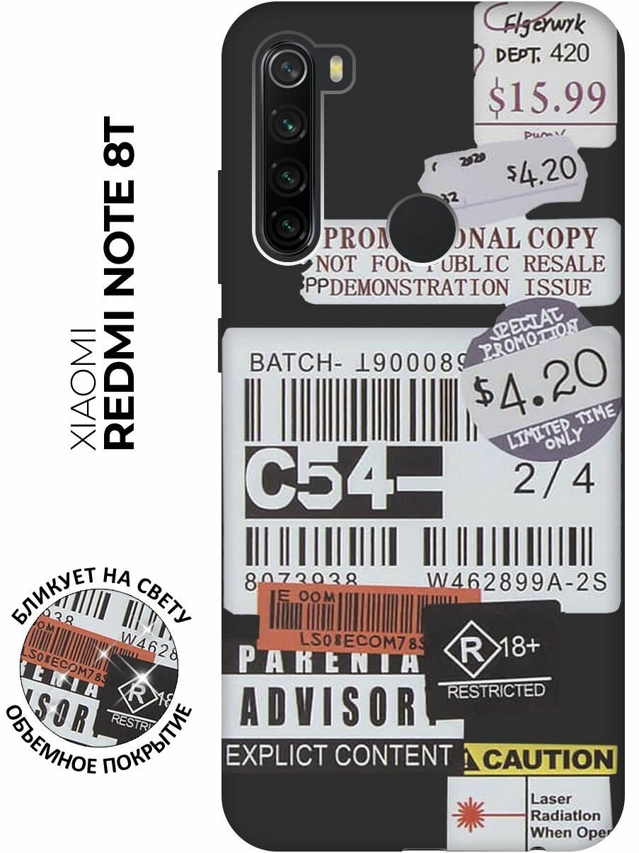 Матовый чехол Tag Stickers для Xiaomi Redmi Note 8T / Сяоми Редми Ноут 8Т с 3D эффектом черный