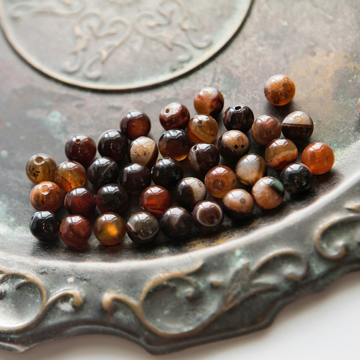 Агат Бусины натуральные 10 шт, цвет коричневый, размер 10 мм