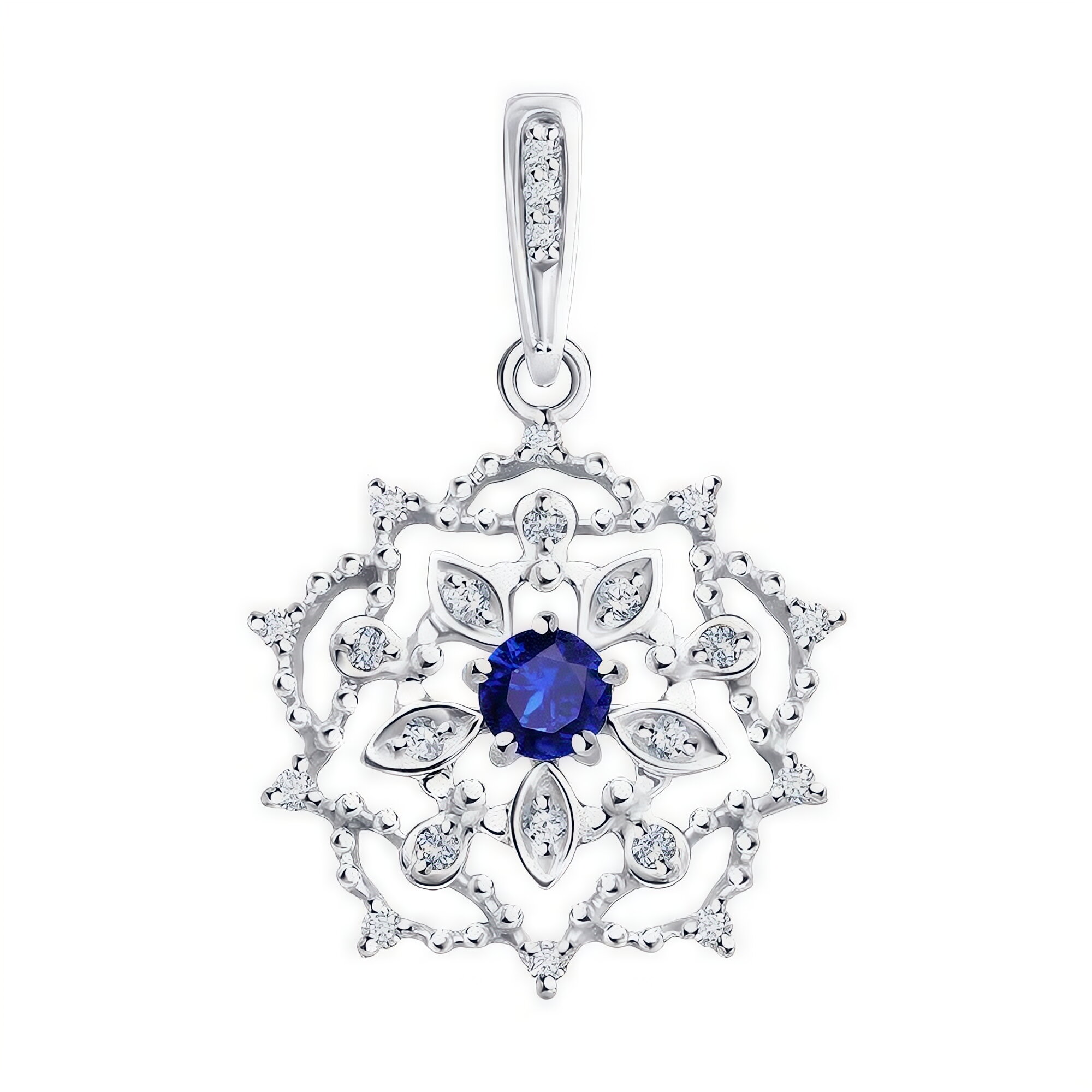 Подвеска, белое золото, 585 проба, сапфир, бриллиант