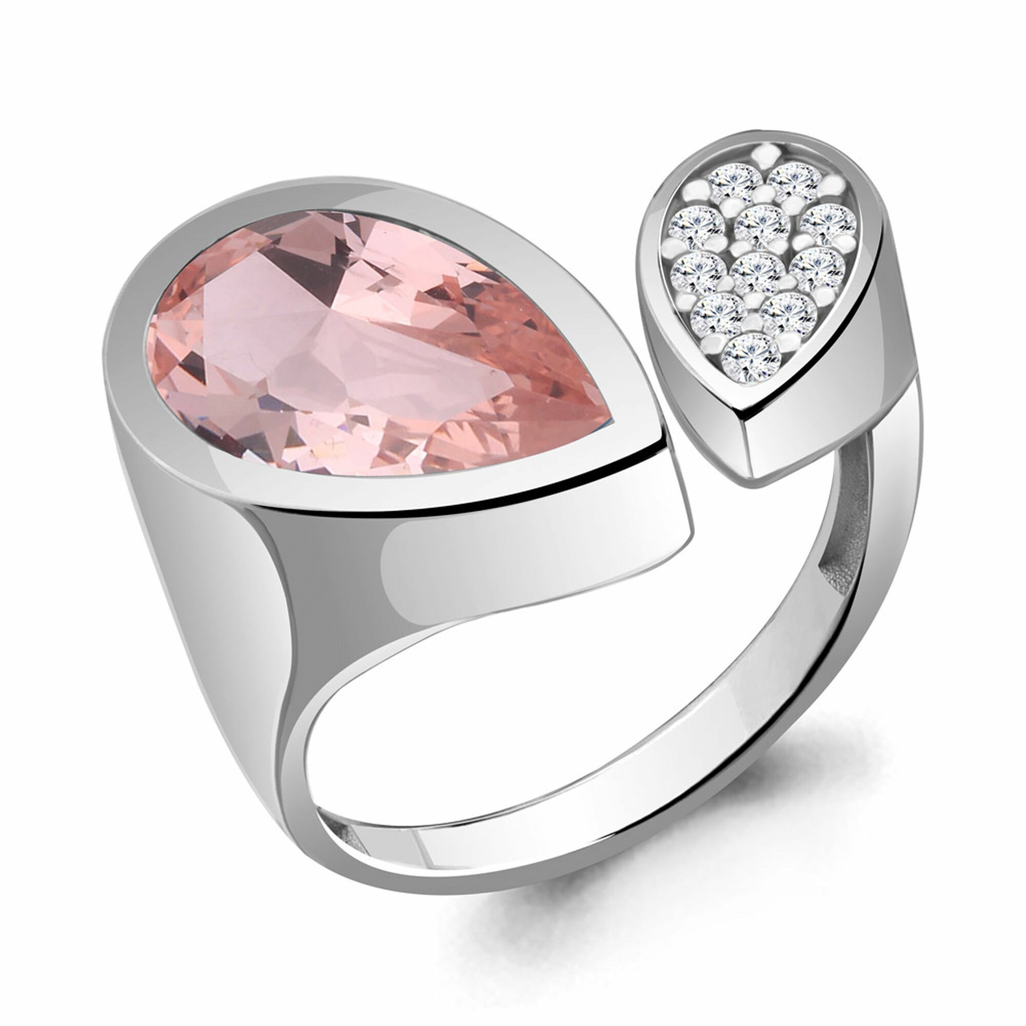 Кольцо, серебро, 925 проба, родирование, фианит, морганит