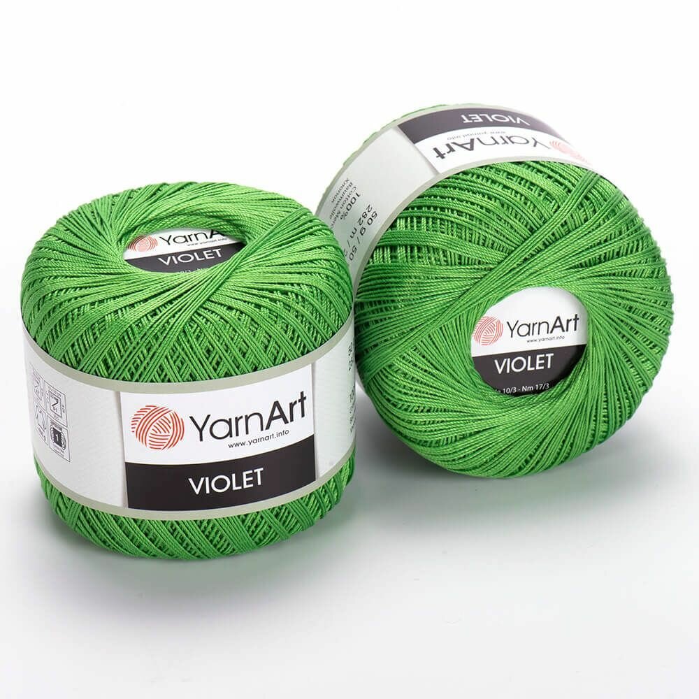 Пряжа Виолет (Violet Yarnart) упаковка 6 мотков 50 г. 282 м.100% мерсеризованный хлопок цвет 6332 ярко-зеленый