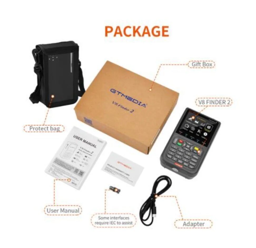 Спутниковый измеритель спутникового сигнала GTmedia V8 Finder 2-метровый DVB-S2/S2X H.265