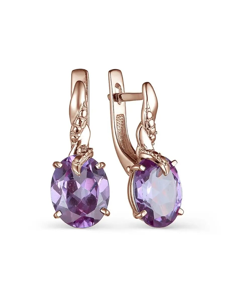 Серьги, красное золото, 585 проба, бриллиант, александрит синтетический