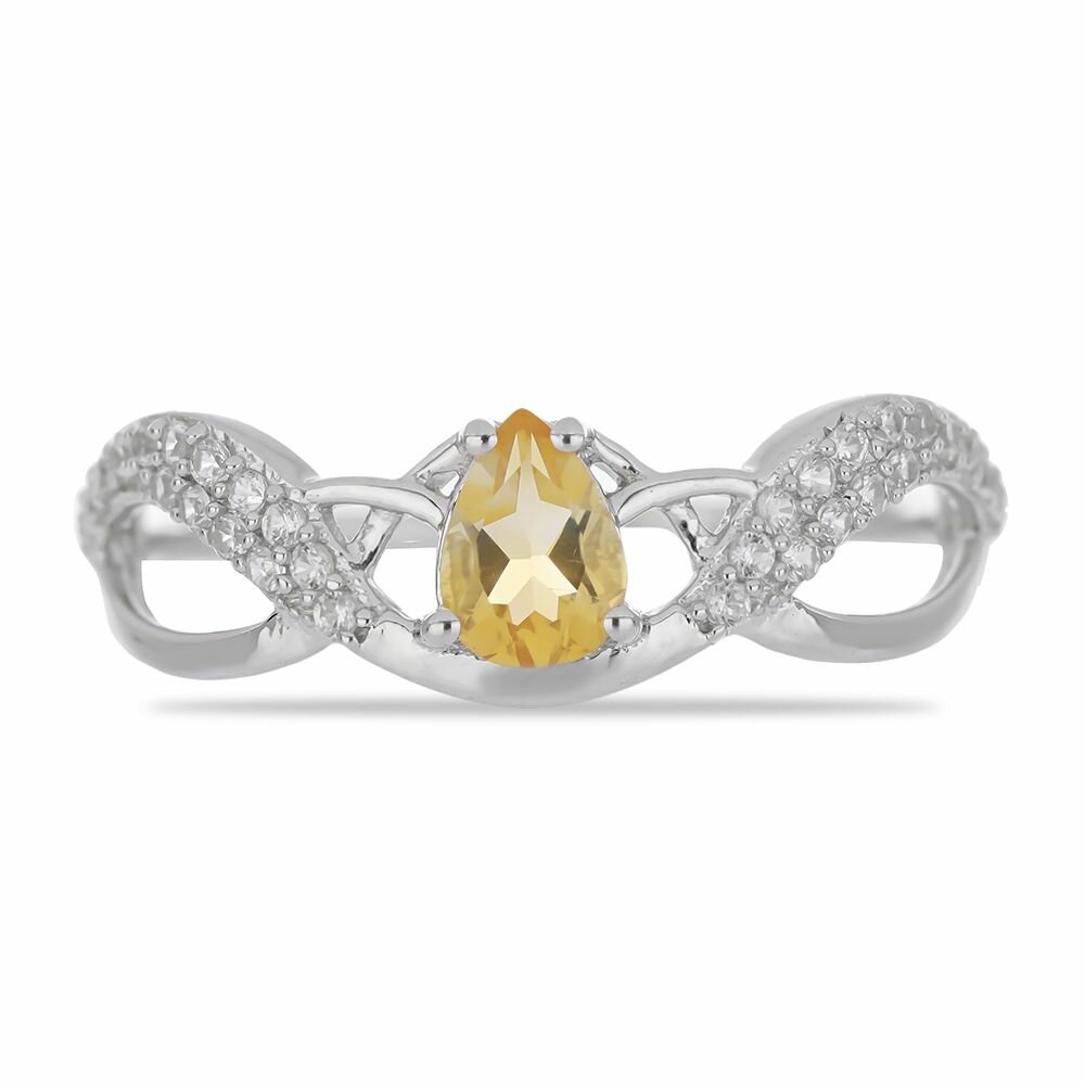 Кольцо, серебро, 925 проба, родирование, циркон, цитрин