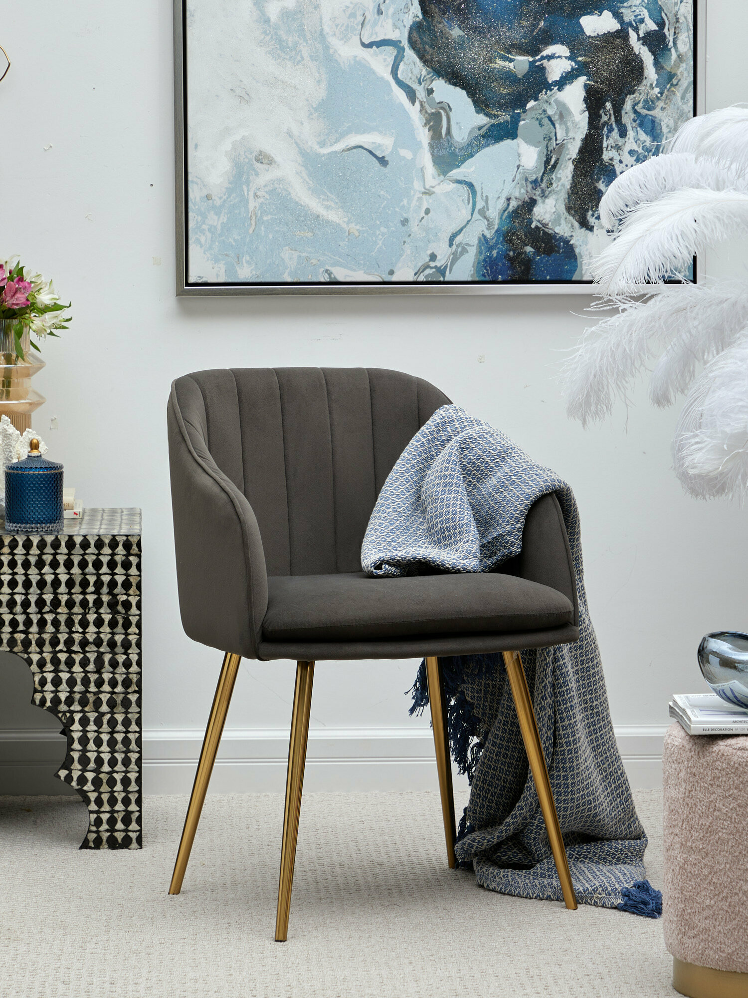 51-083 Кресло 55 х 56 х 78см, металл, полиуретан, велюр, Glasar