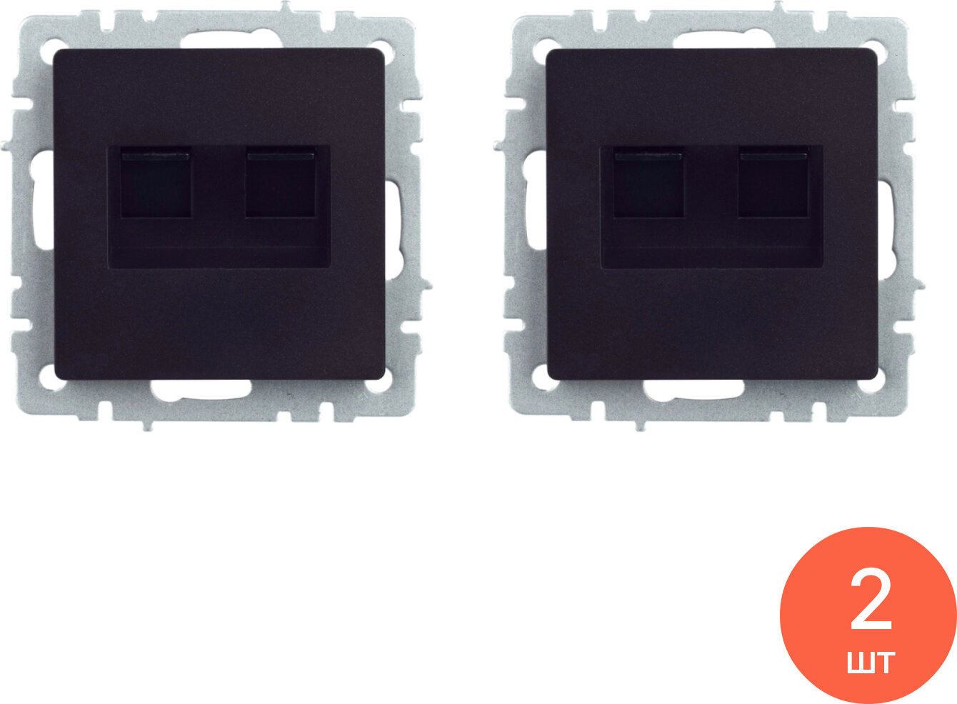 Розетка компьютерная IEK / ИЭК Brite РК/Т12-БрЧ, RJ11+RJ45, категория 5Е, двухместная цвет черный, BR-KT20-O-1-K02 / электроустановочное оборудование (комплект из 2 шт)
