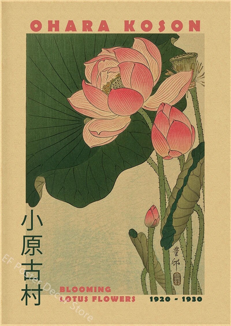 Винтажный постер Hokusai Ohara Koson А4/А3