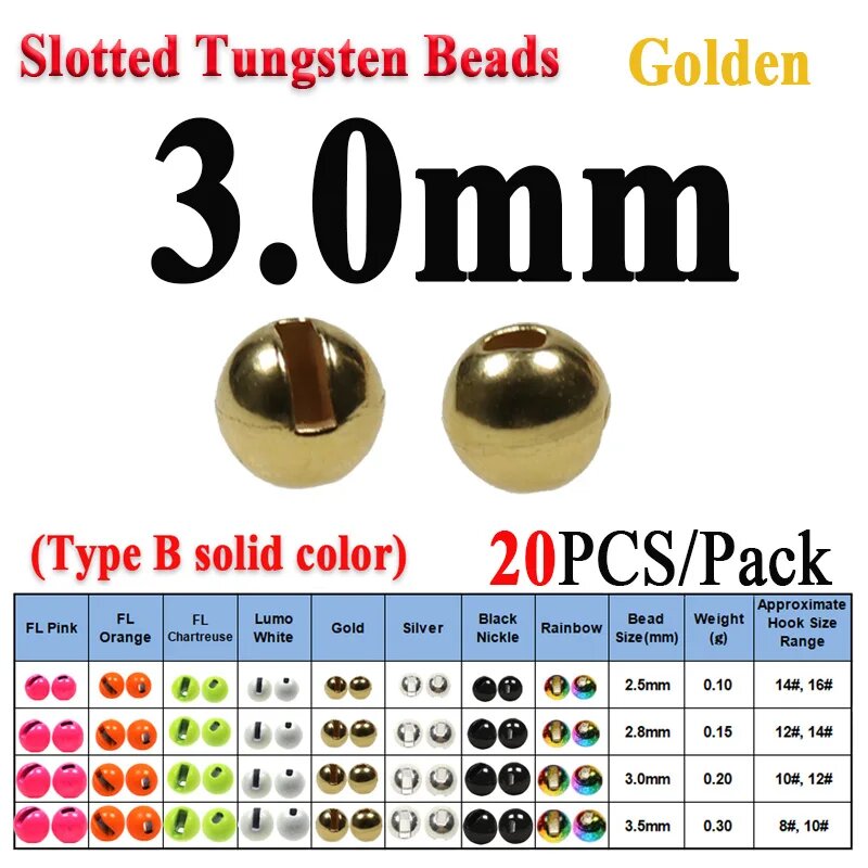 Vtwins Быстро тонущие бусины для нахлыстовой рыбалки 3.0mm 20pcs GolenB