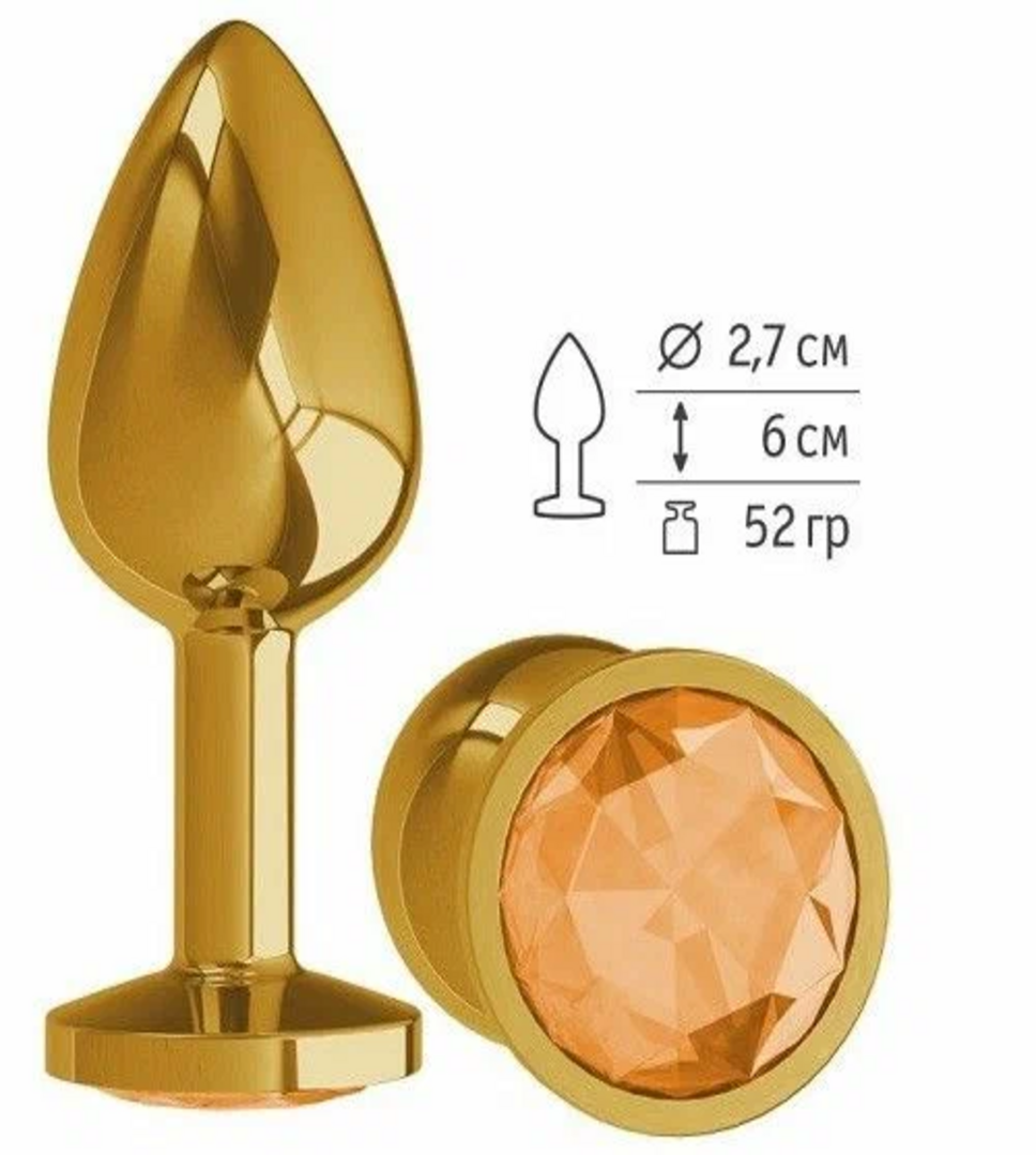Анальная втулка Джага Джага "Gold", малая, с оранжевым кристаллом, 7 см