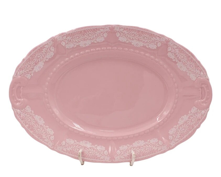 Блюдо овальное 36 см, Белый узор, Розовый фарфор Соната 07211513-3001, Leander