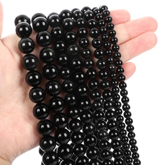Натуральные каменные бусины набор тигровый глаз, агат, бирюза, розовый кварц, лазурит, нефрит, опал, круглые бусины Черный, 10mm-10pcs, Onyx