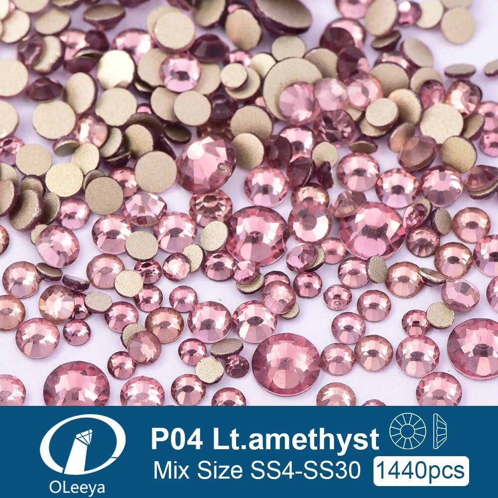 Oleeya SS4-SS30 1440 Золотые стразы для декорирования ногтей p04 Lt.amethyst