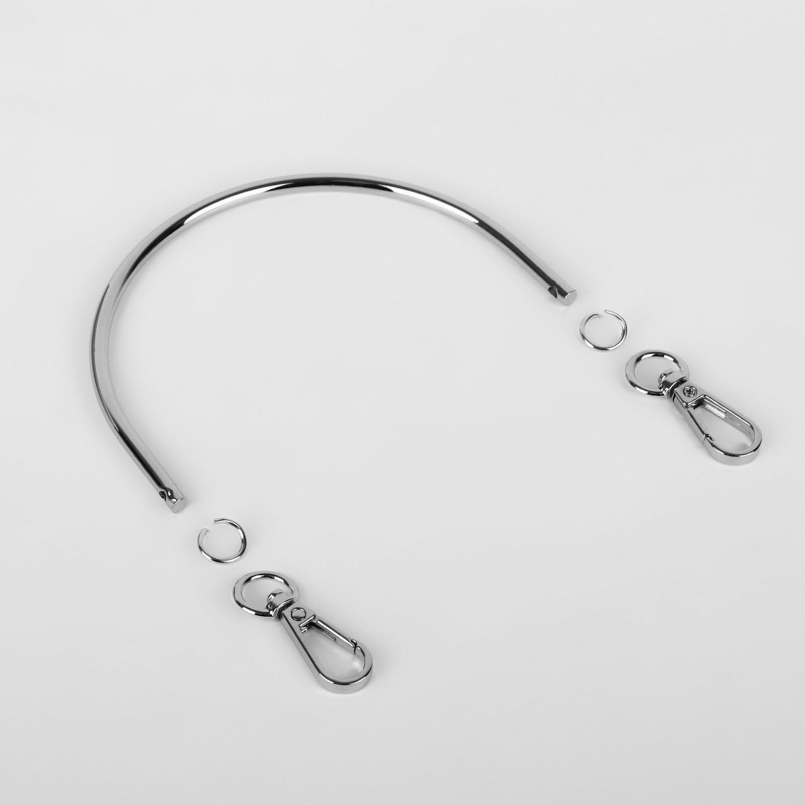 Ручка для сумки Полукруг (металлическая), с карабинами, 12х9 см, цвет - серебристый